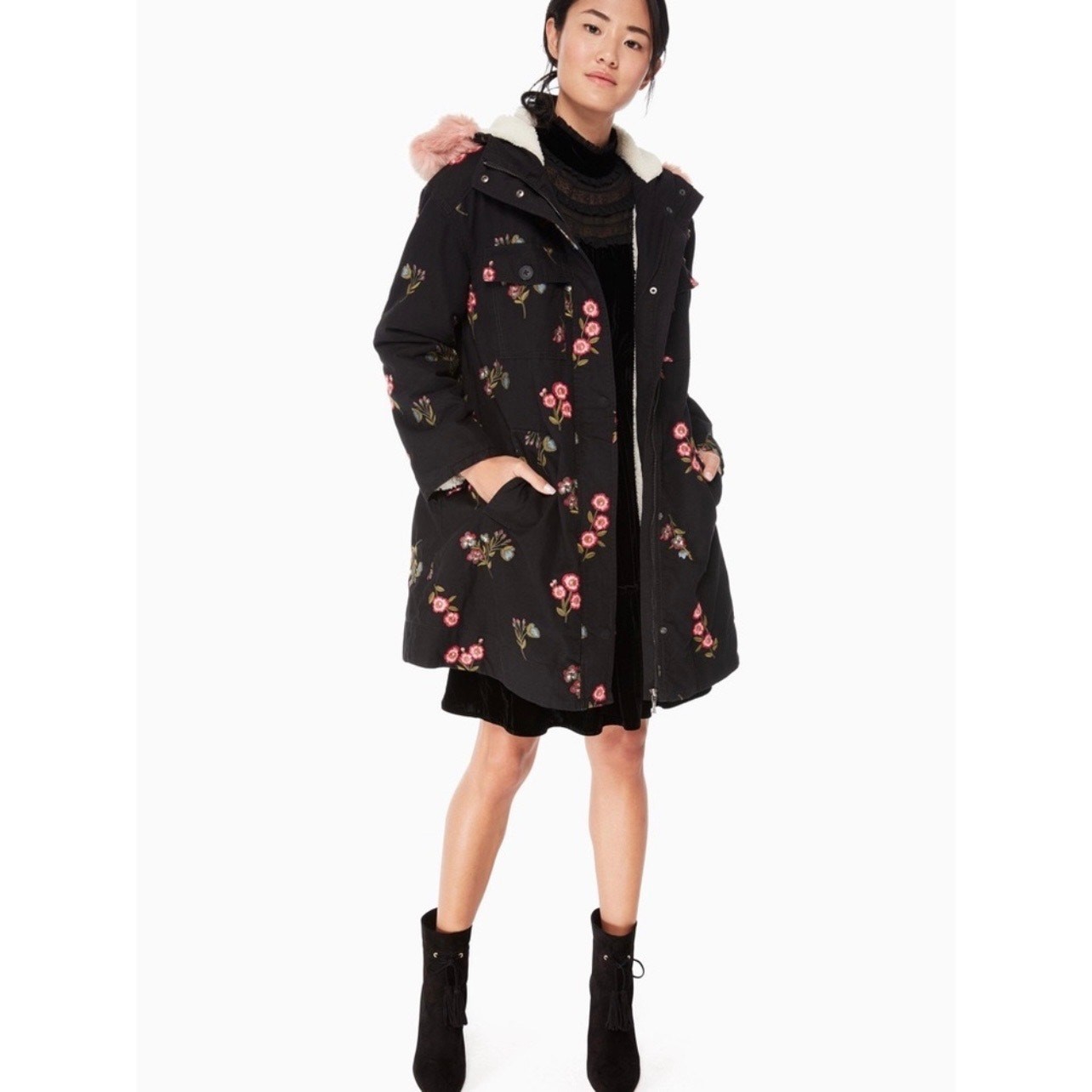 Kate Spade Broome Street Coat Embroidered Floral Twil… - Gem