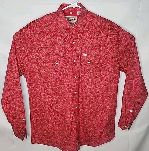 Rafter C Pearl Snap Shirt Men Large Red Paisley Western Button Up Long ...