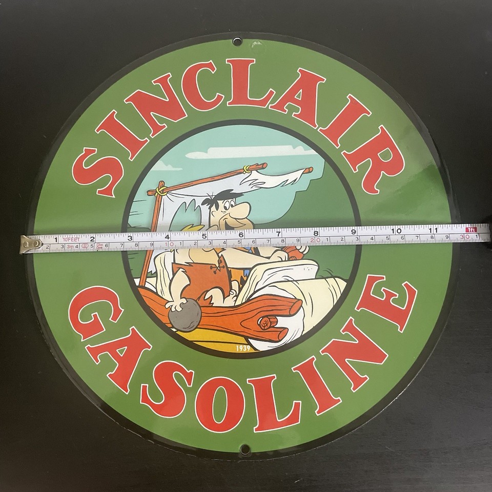 VINTAGE SINCLAIR FLINT STONES MOTOR GASOLINE OIL PORCELAIN SIGN | eBay UK