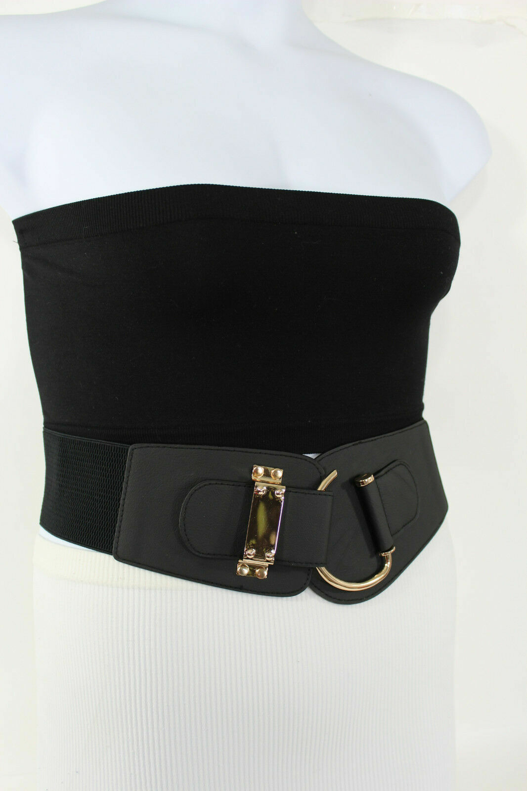 Women Black Color Waistband Stretch Wide Church Belt 80's Hook Buckle ...
