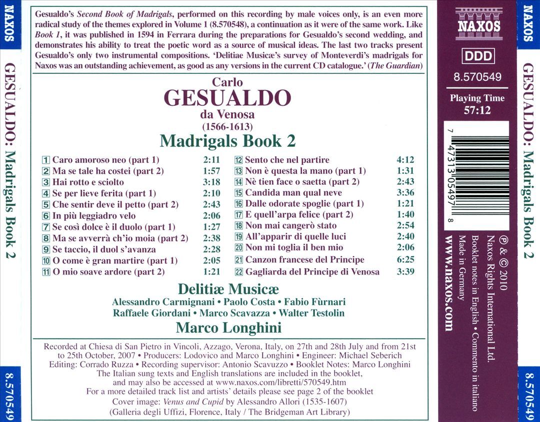 DELITIÆ MUSICÆ/MARCO LONGHINI CARLO GESUALDO: MADRIGALS, BOOK 2 NEW CD 747313054978| eBay