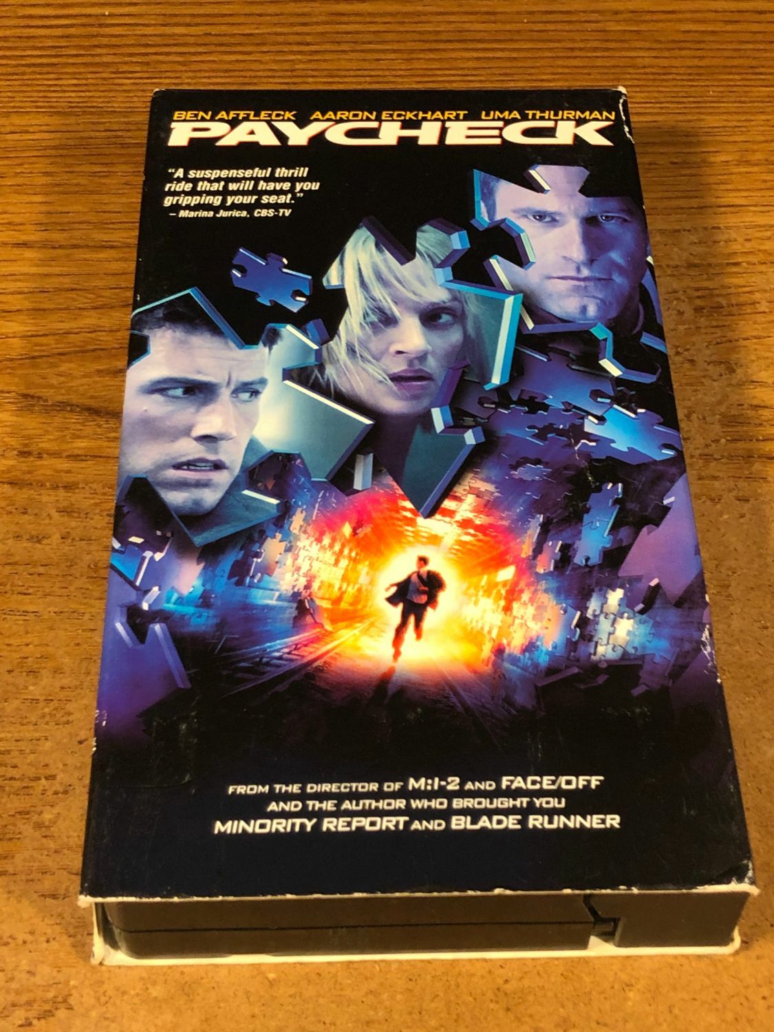 Paycheck VHS VCR Video Tape Used Uma Thurman Aaron Eckhart Ben Affleck ...
