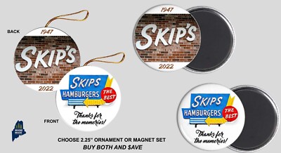 SKIP'S MERRIMAC MA Ornament / Magnet Set - Vintage Defunct Restaurant ...