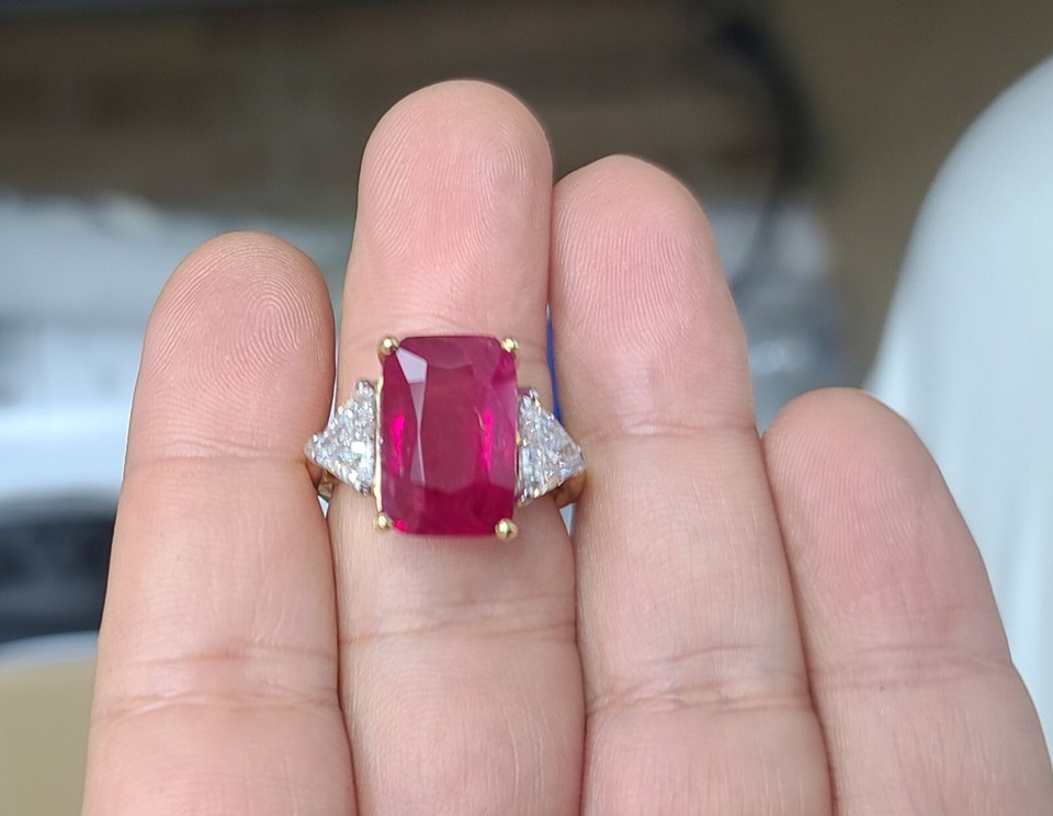 11.80ct.Natural Ruby Emerald Cut AGL Cert.Vintage Platinum 18k Yellow ...