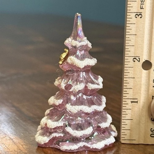 FENTON PINK IRIDESCENT CARNIVAL GLASS FLOCKED CHRISTMAS TREE GOLD ...