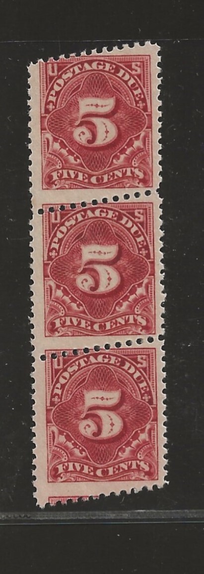 U S Stamps EFO Scott J64 5 cent postage due misperforated strip of 3 ...
