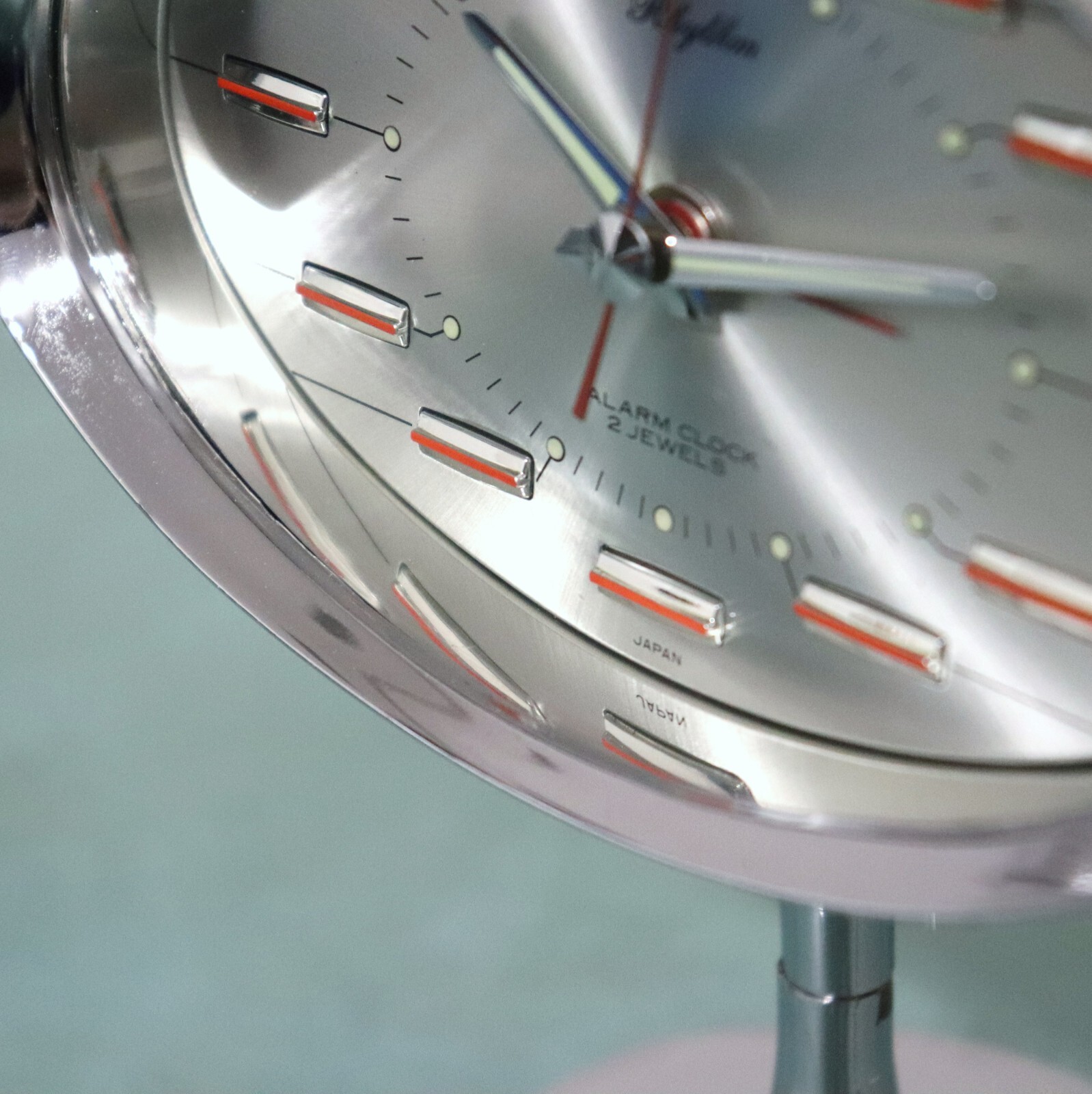 RHYTHM 51141 TOP! Clock Mantel Alarm Vintage Space Age Blue CHROME Desk ...