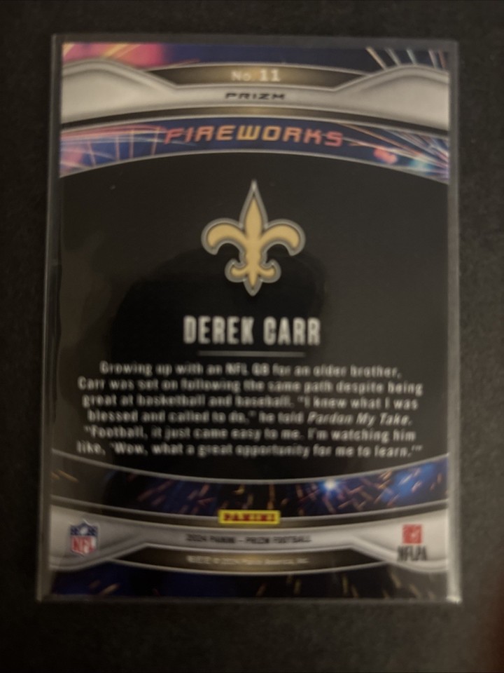 Derek Carr 2024 Panini Prizm #11 Fireworks Green Wave Prizm | eBay