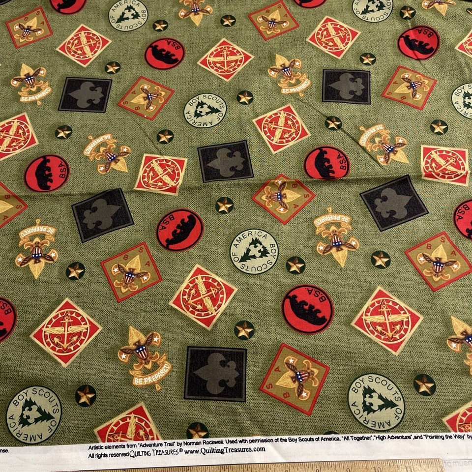 Boy Scout Badge Fabric Norman Rockwell 18x44" Quilting Treasures ...