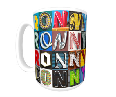 RONNY Coffee Mug / Cup featuring the name in photos of sign letters | eBay