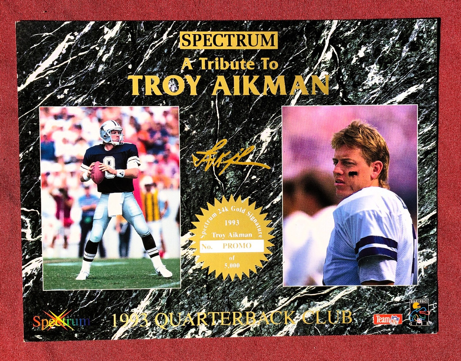 SPECTRUM TRIBUTE PROMO SHEET TROY AIKMAN 1993 QUARTERBACK CLUB LTD 5000 ...