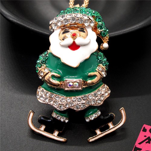 Fashion Women Green Enamel Skates Christmas Santa Claus Crystal Chain ...