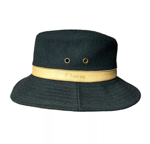 Orvis Wool Bucket Hat Leather Band Outdoor Fishing Forest Green 2.5in ...