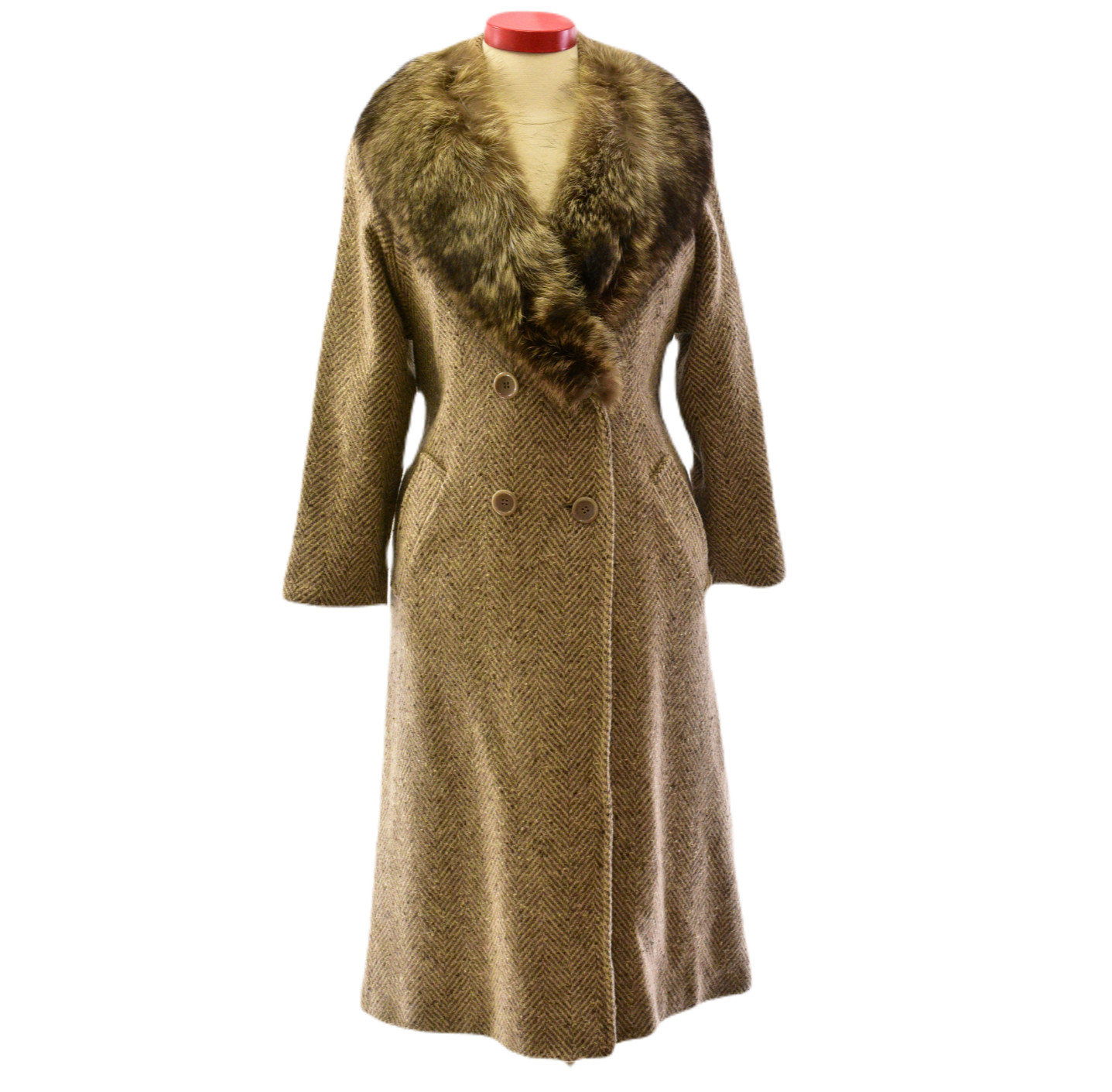 Vintage Tweed Herringbone Long Coat For Women Coyote … - Gem