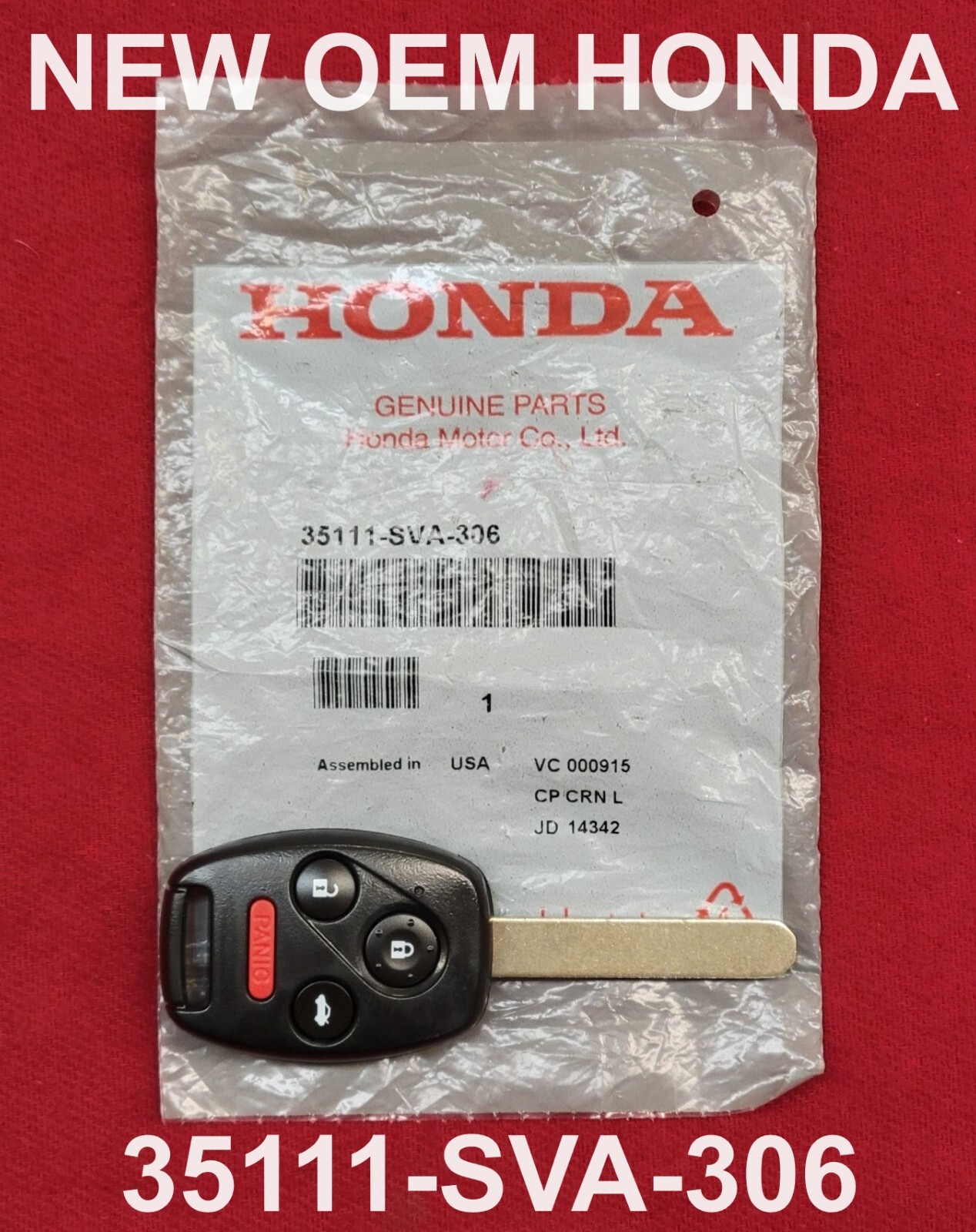 NEW OEM Out of Package Honda Remote Head Key 4 Button 35111-SVA-306 | eBay