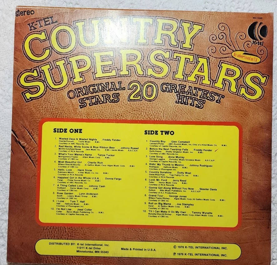 Vinyl K-tel COUNTRY SUPERSTARS, ORIGINAL STARS 20 GREATEST HITS, WU ...