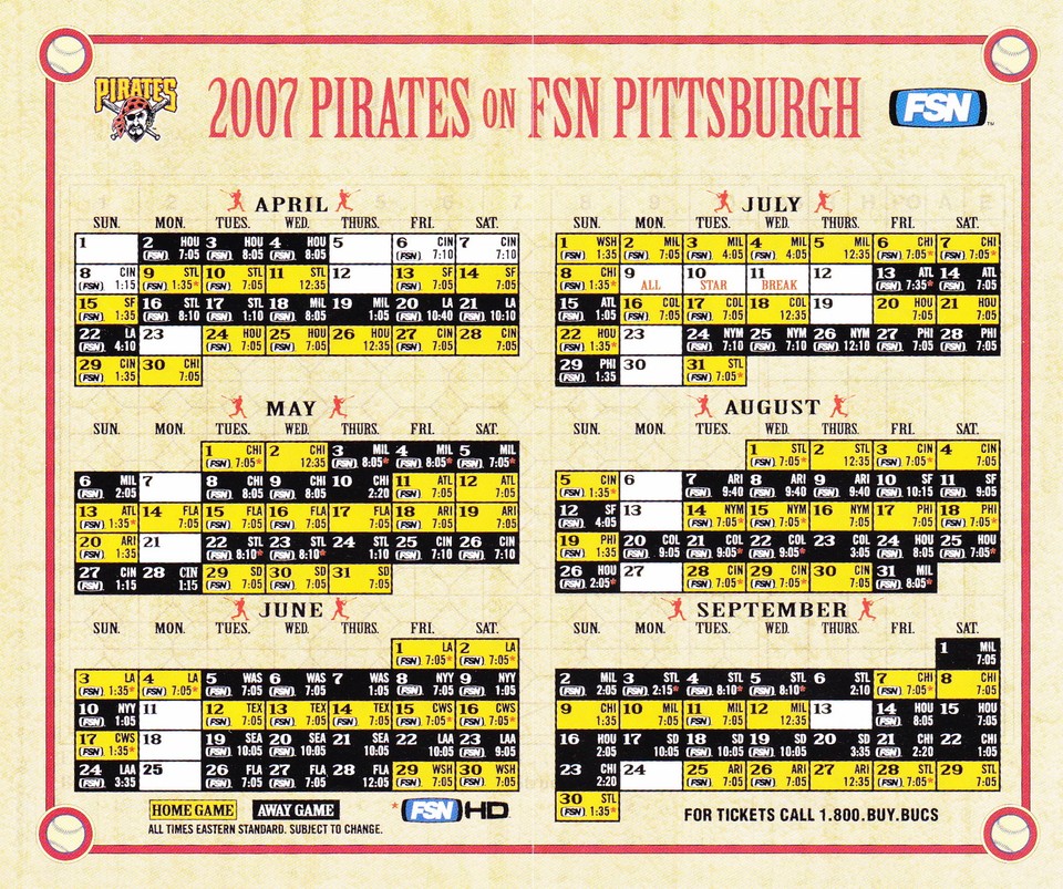 2007 PITTSBURGH PIRATES BASEBALL LARGE FORMAT SCHEDULE | eBay