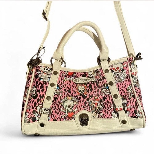 Ed Hardy Skull Graphics Pink Cheetah Print Crossbody Satchel Pink/White ...