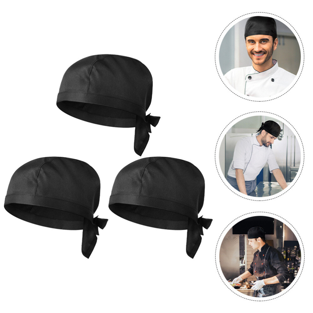 3PCS Kitchen Chef Black Hat Chef Hats for Men Chef Turbans Unisex Chef ...