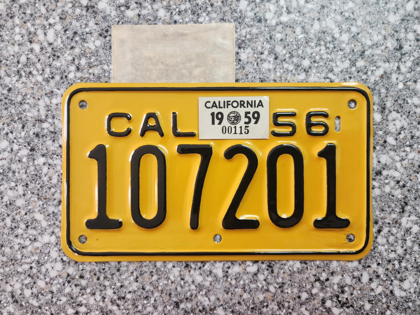 1956 California Motorcycle License Plate, 1959 Validation, Pro-Restored ...