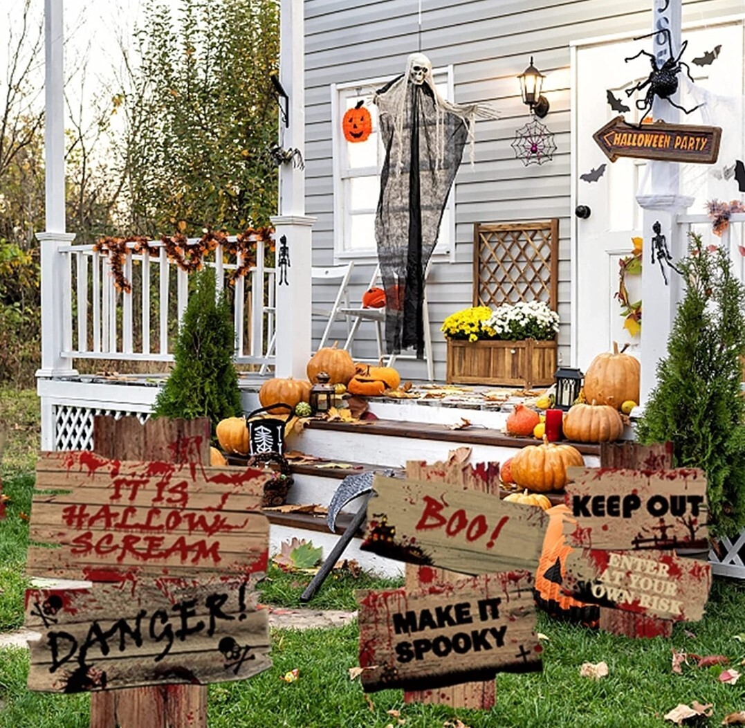 6PCS Halloween Yard Signs Large Size 17"×12" Outdoor Decor Scary ...