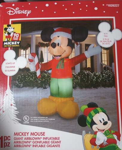 Disney 9' Airblown Mickey Mouse with Santa Hat And Candy Cane ...