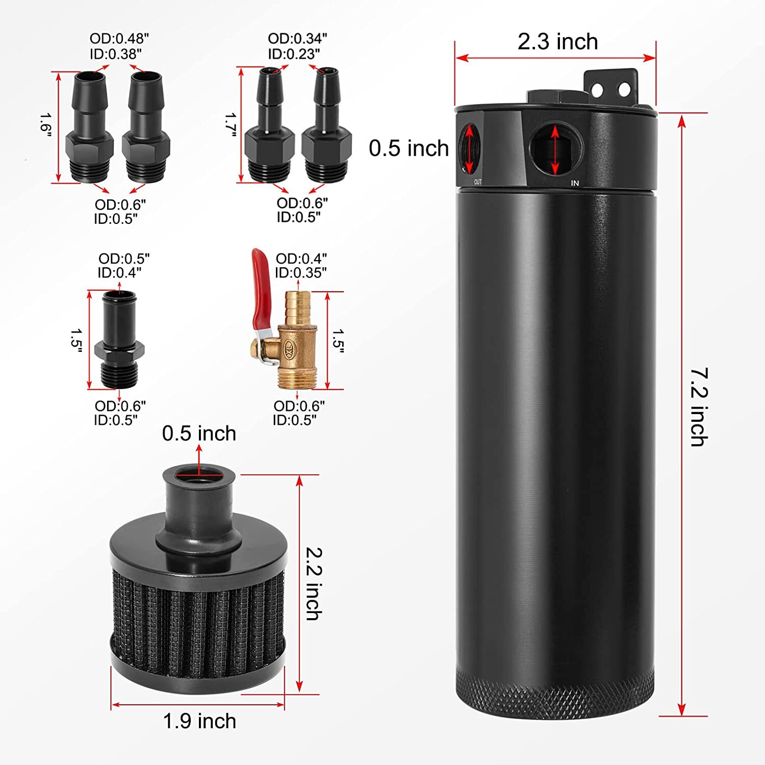 750ML Oil Catch Can Kit Universal Oil Separator Large Baffled Reservoir ...