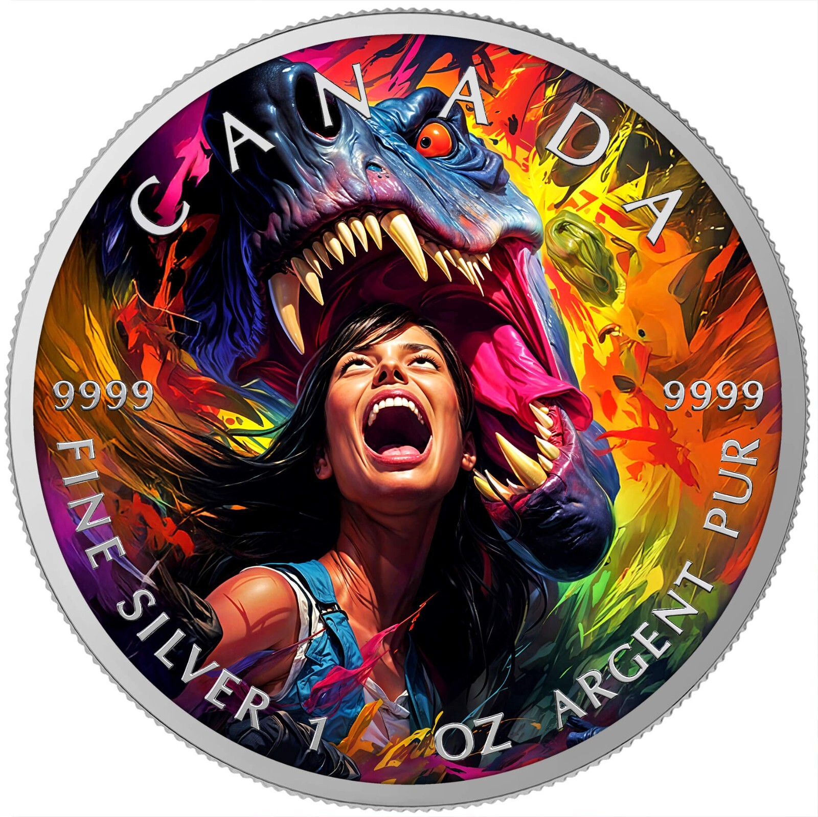 Canada 2025 Dino Attack Dinosaur Girl 5 dollars 1 oz silver colorized ...