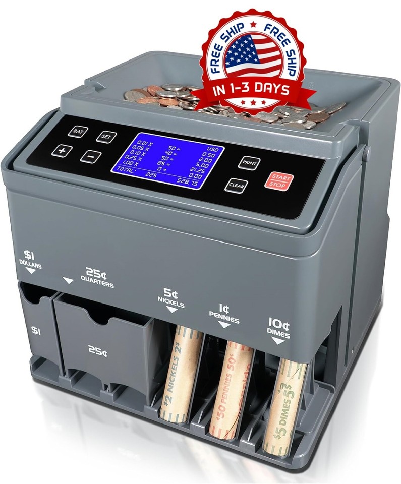 Coin sorter and wrapper machine manual with crank money change counter ...