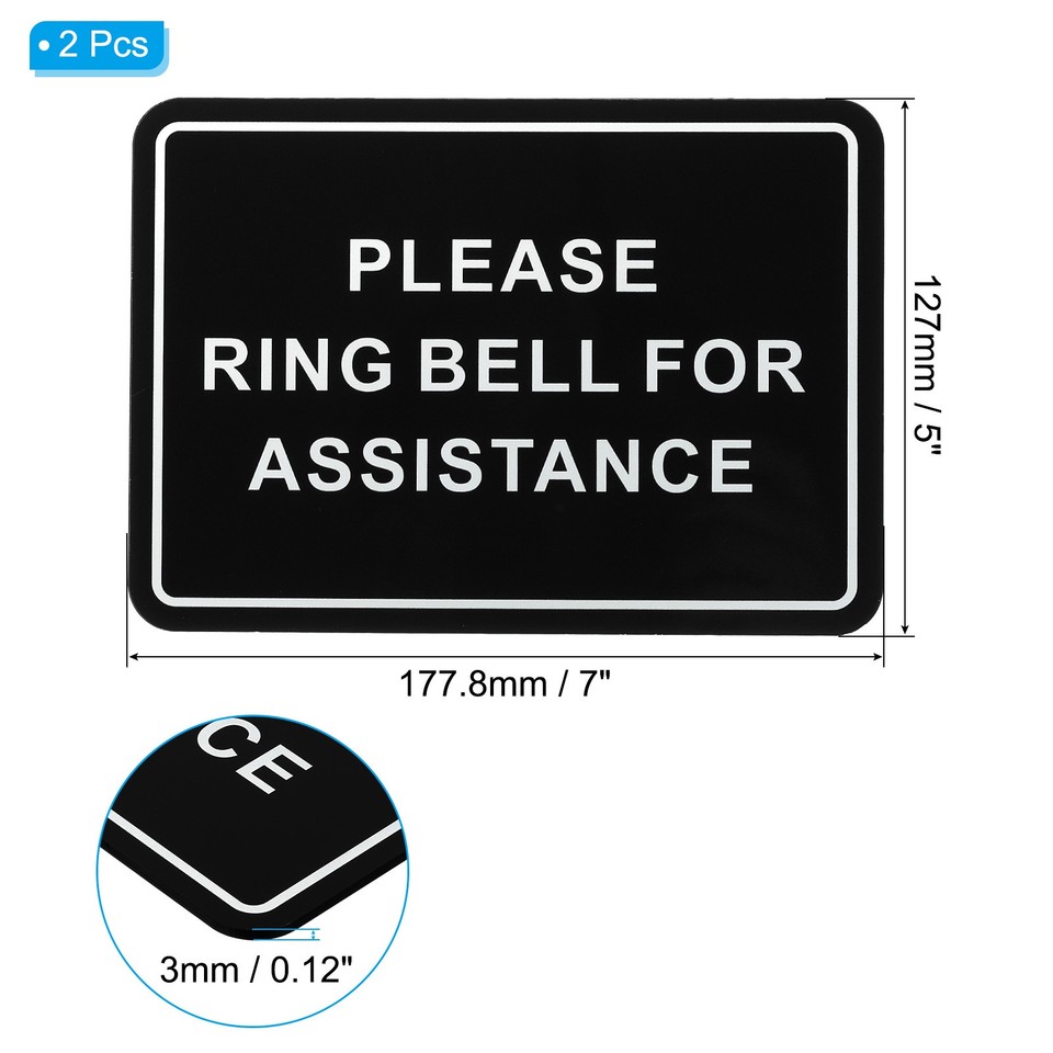 7"Lx5"W Please Ring Bell for Assistance Sign, Black Board Silver, 2Pcs ...