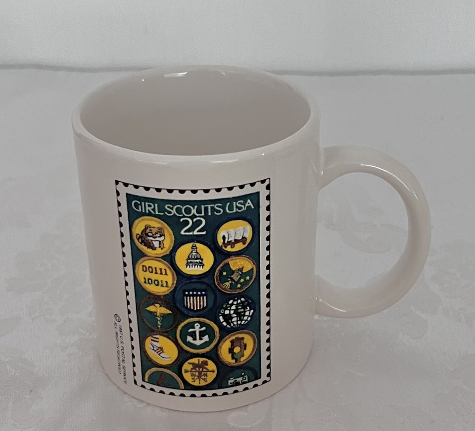 Rare 1987 Coffee Mug Girl Scout 75 ANNIVERSARY 22 Cent USPS Postage ...