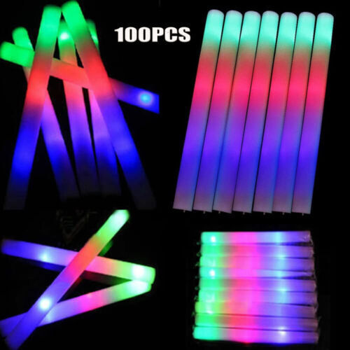 50 PCS LED Light Up Foam Sticks Rally Rave Cheer Tube Soft Glow Baton ...