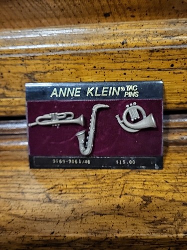 Vtg Anne Klein Pewter Tone Pin Trio Musical Instruments Sax Trumpet ...