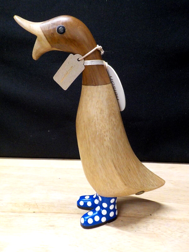 DCUK THE DUCK COMPANY WOODEN DUCK W/POLKA-DOT BOOTS FIGURINE NEW WITH ...