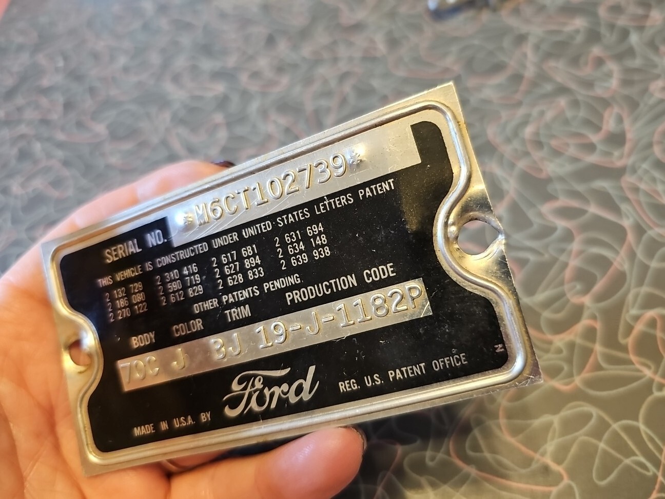 FORD Vintage Data Plate OEM Serial Number ID Tag Body Color Trim ...