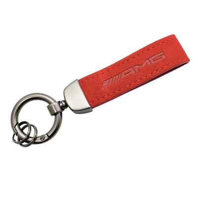 Red Suede Leather Car Logo Keychain Keyring for Mercedes Benz AMG E/C ...