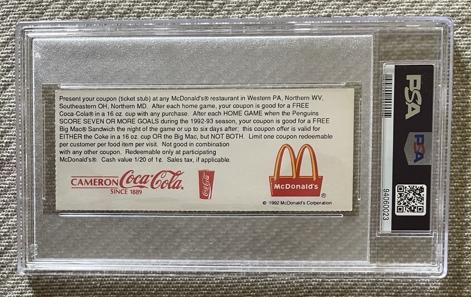 Eric Lindros 10/6/1992 NHL Debut and First NHL Goal Ticket Stub PSA 7 ...