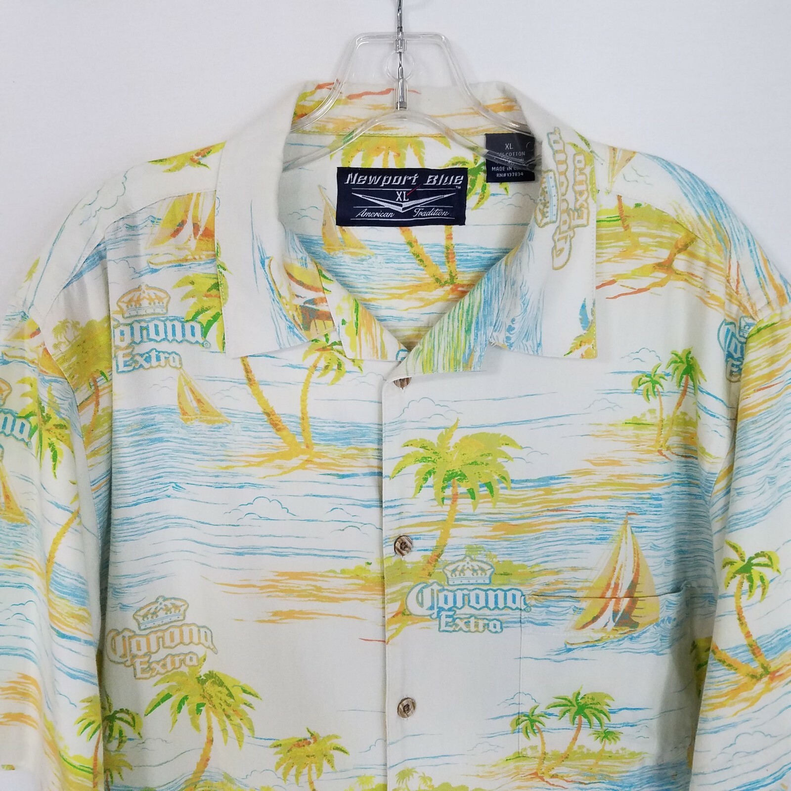 Newport Blue Mens Corona Extra Hawaiian Casual Button… - Gem