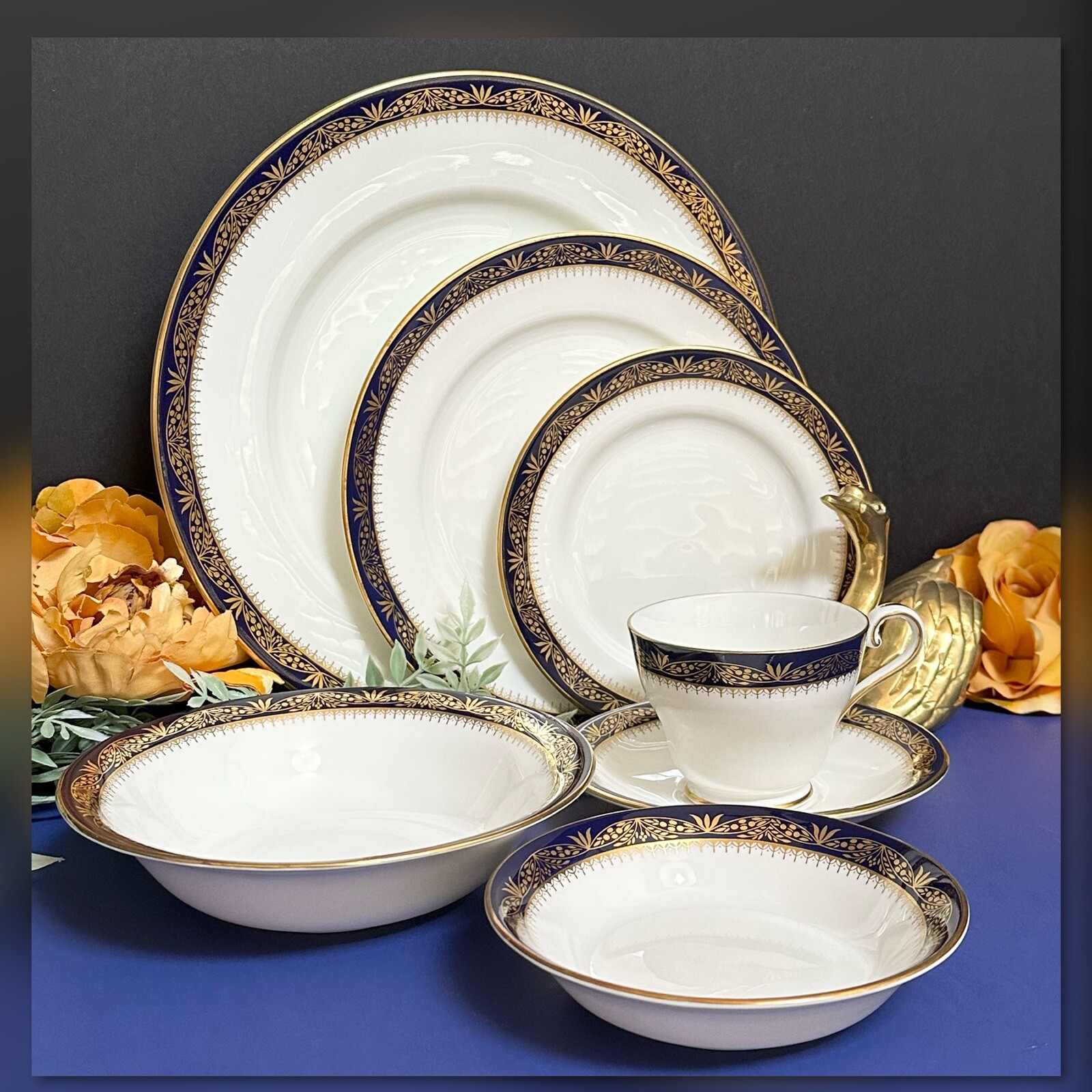 Vintage Balmoral Blue by John Aynsley Blue and Gold - 7 Piece Place ...