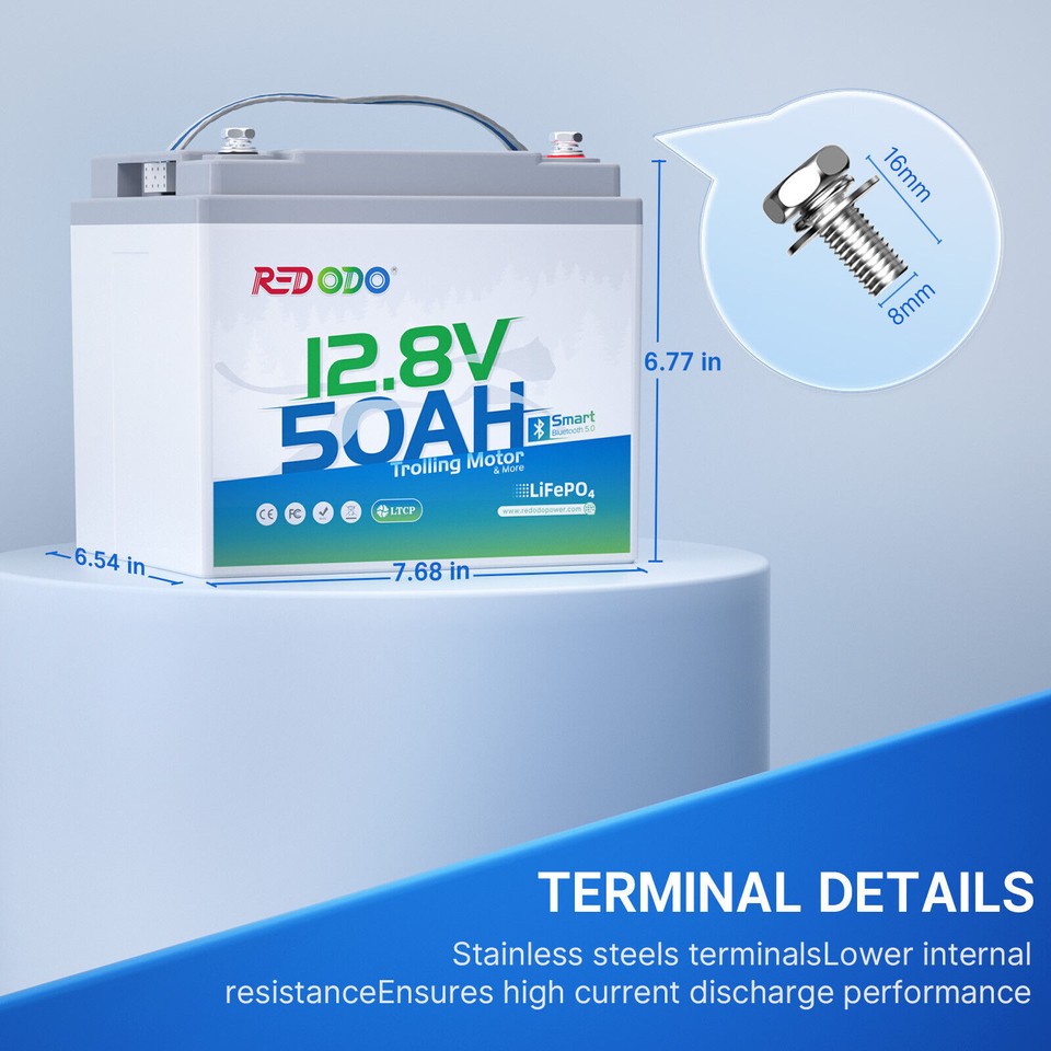 Redodo 12V 50Ah Bluetooth LiFePO4 Battery with Low Temp Protection for ...
