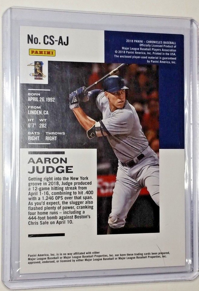 Aaron Judge - 2018 Panini Chronicles Jersey Relic #CS-AJ card New York ...