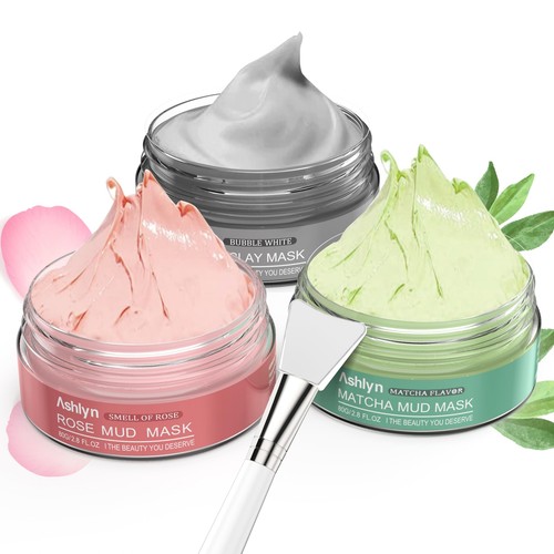 Ashlyn 3 PCS Clay Mask Set Green Tea Clay Facial Mask Rose Face Masks ...
