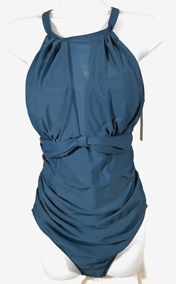 Tempt Me Bathing Suit Women XL One Piece High Neck Mesh Plunge Back NWT ...