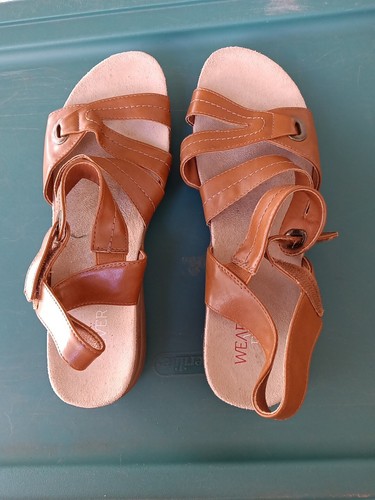 Wear Ever Brown Memory Foam Wedge Sandals Size 9M Wearever | eBay