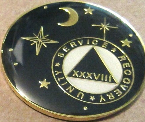 Black Gold Moon Alcoholics Anonymous AA 38 Year Medallion Token Coin ...