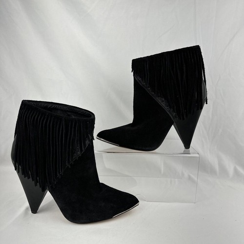 Iro Revolve Womens Xabea Bootie 7 US 38 EU Black Leather Suede Fringe | eBay