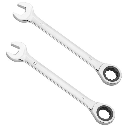2 PCS 19mm 12PT Ratchet Wrench, Metric Gear Combination Ratcheting ...