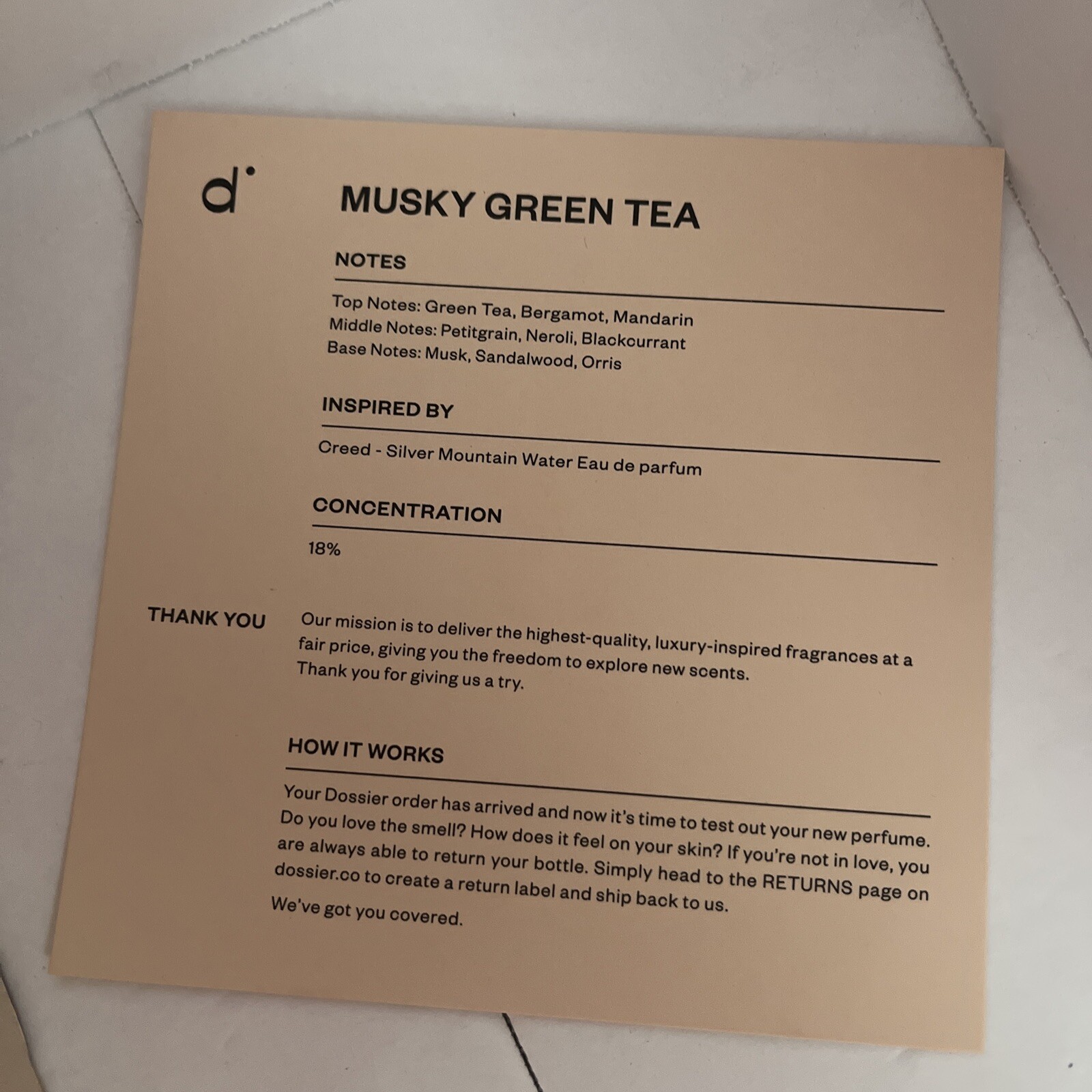 Dossier Musky Green Tea Eau de Parfum 1.7 Oz Perfume Fragrance NEW IN ...