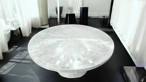 Round Selenite Stone Dining Table, Contemporary Living Room Table ...