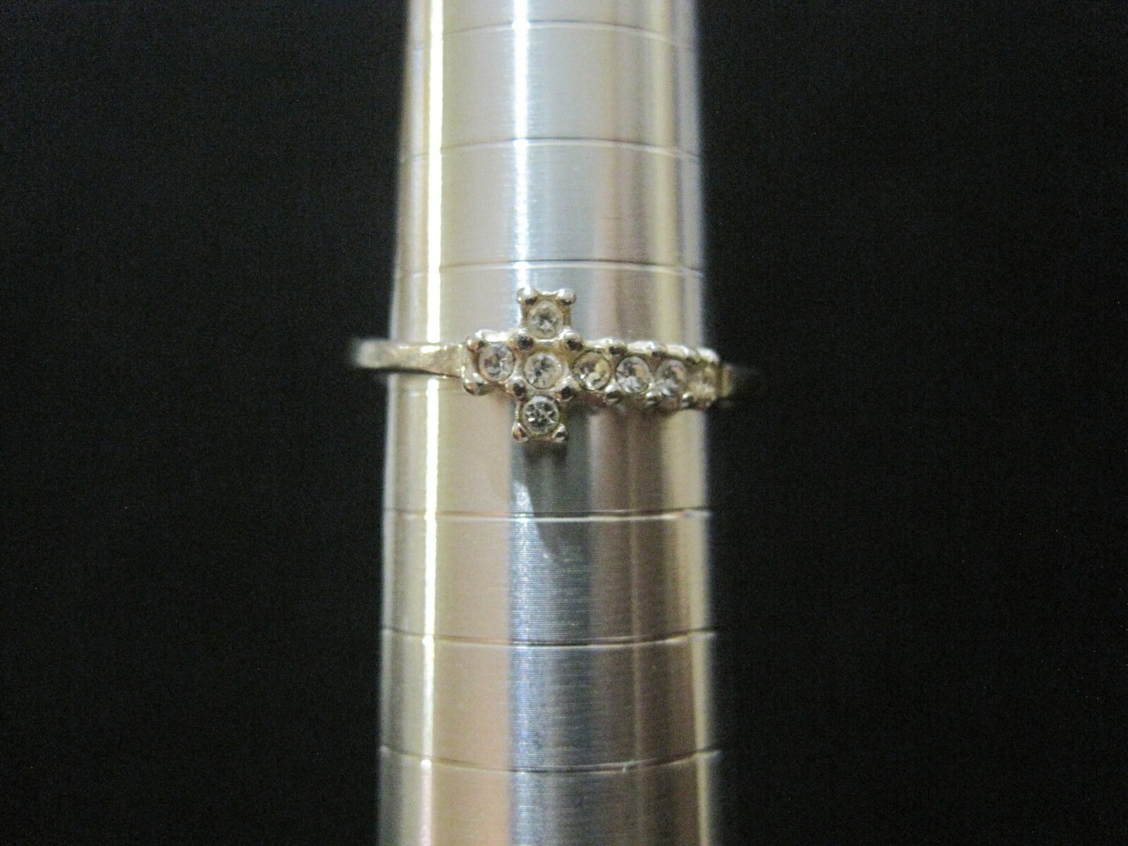 925 Sterling Silver Sideway Cross Rhinestone Ring Siz… - Gem